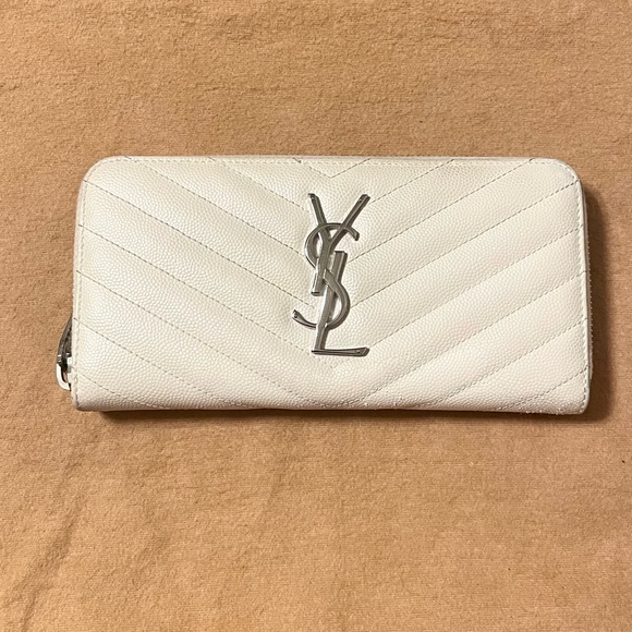 Yves Saint Laurent | Bags | Ysl Monogram Large Zip Wallet White Grained ...
